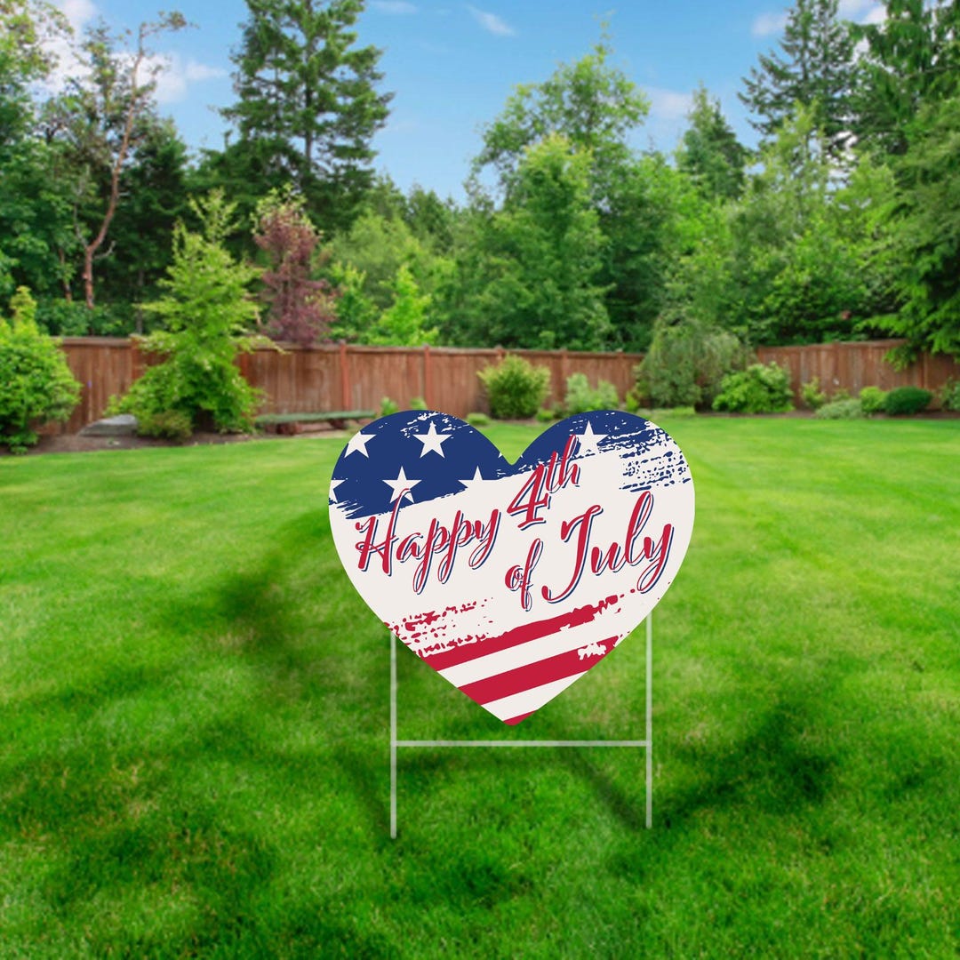 Happy 4th of July Distressed Heart Yard Sign With Metal Stake - Etsy