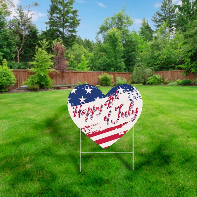 Happy 4th of July Distressed Heart Yard Sign With Metal Stake - Etsy