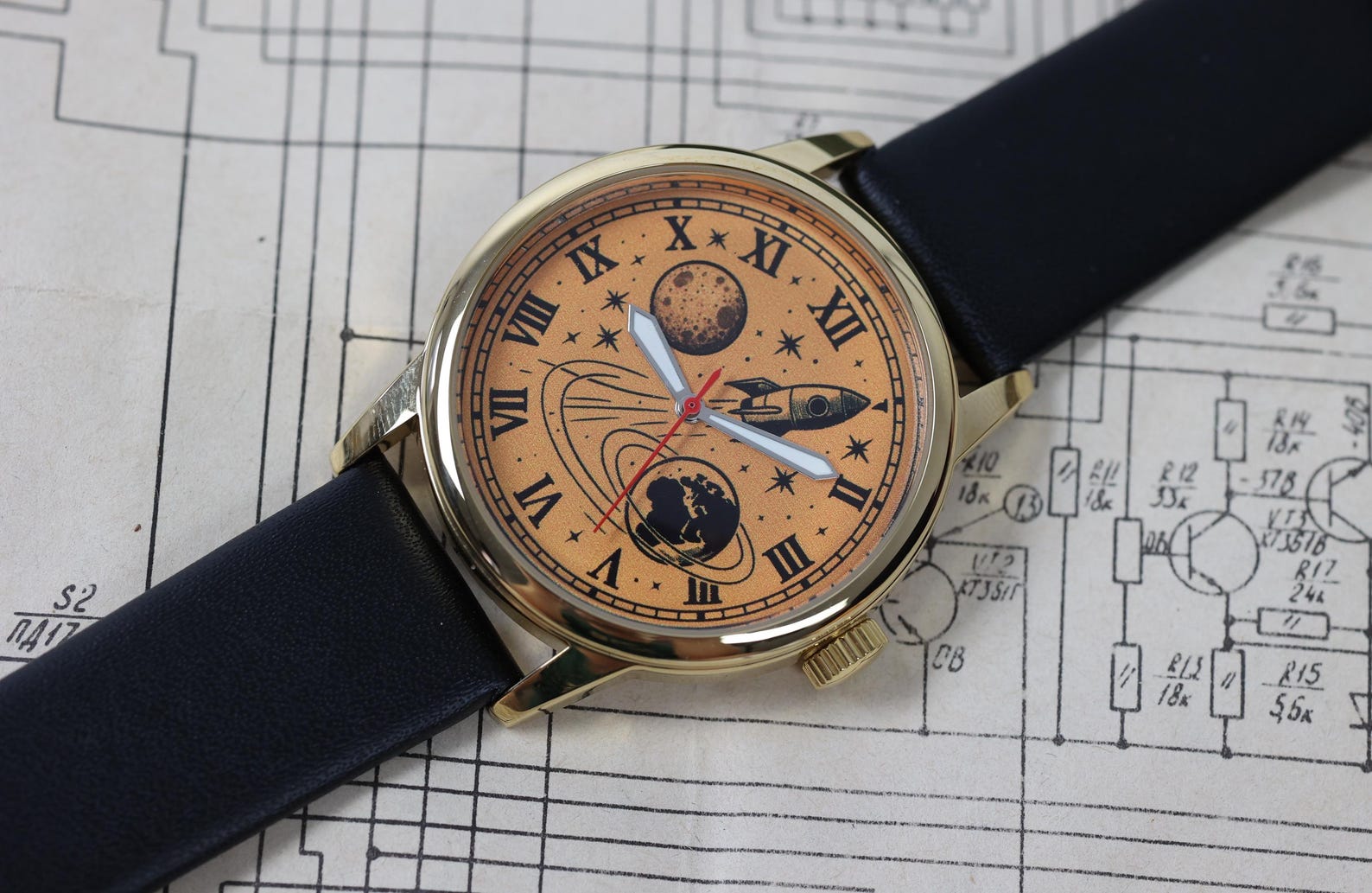 Vintage Men's "space" Watch: Quartz Map Wristwatch, 40mm - Etsy