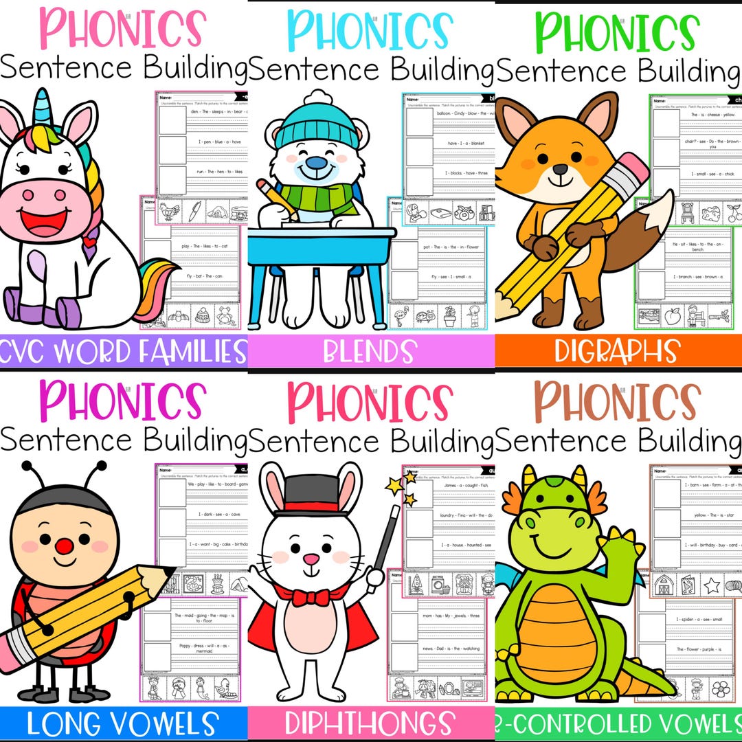 150+ Phonics Sentence Building Worksheet SET - Etsy