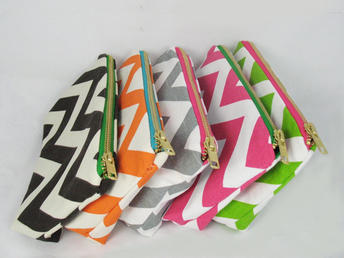 Chevron Orange Zipper Clutch - Teal Metal Zipper - Etsy