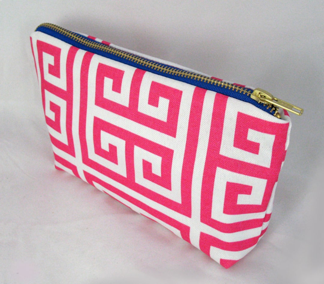 Greek Key Pink Zipper Clutch - Blue Metal Zipper - Etsy