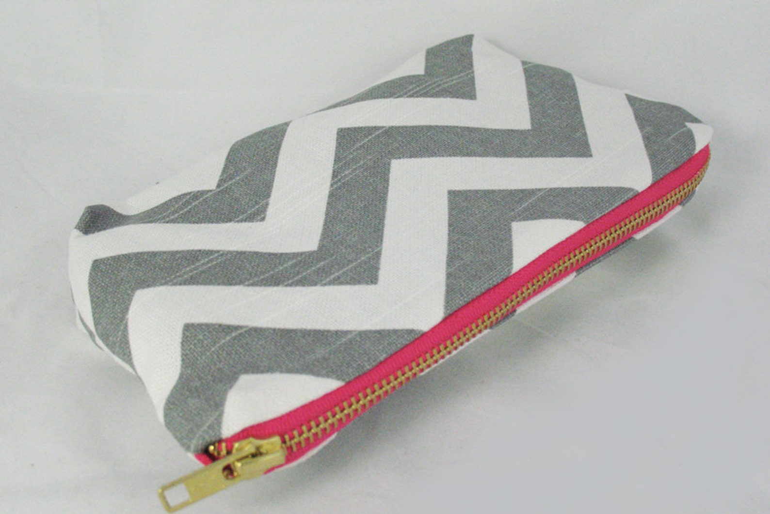 Chevron Grey Zipper Clutch - Pink Metal Zipper - Etsy