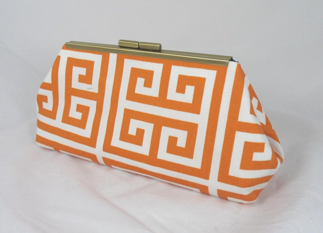 Orange Greek Key Clutch: Navy Faux Silk Lined Party Bag - Etsy