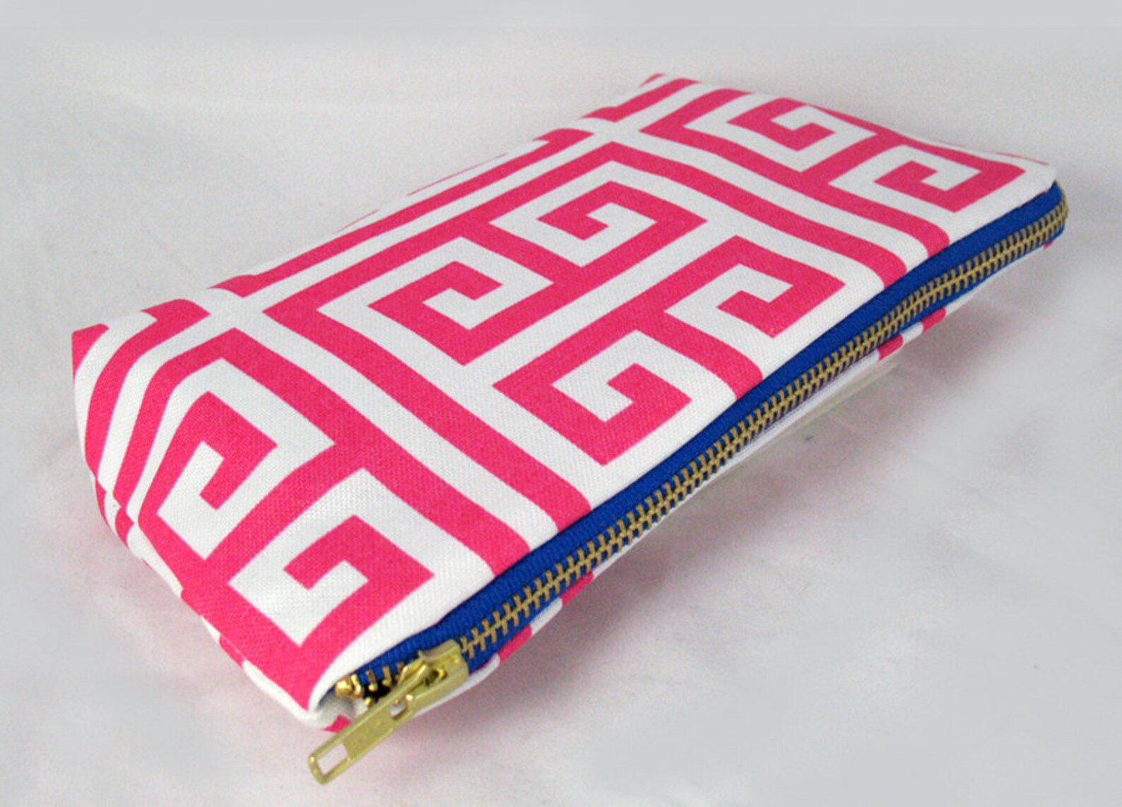 Greek Key Pink Zipper Clutch - Blue Metal Zipper - Etsy