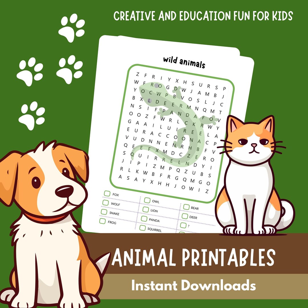 Animal-themed Word Searches for Kids – Farm, Wild and Sea Creatures ...