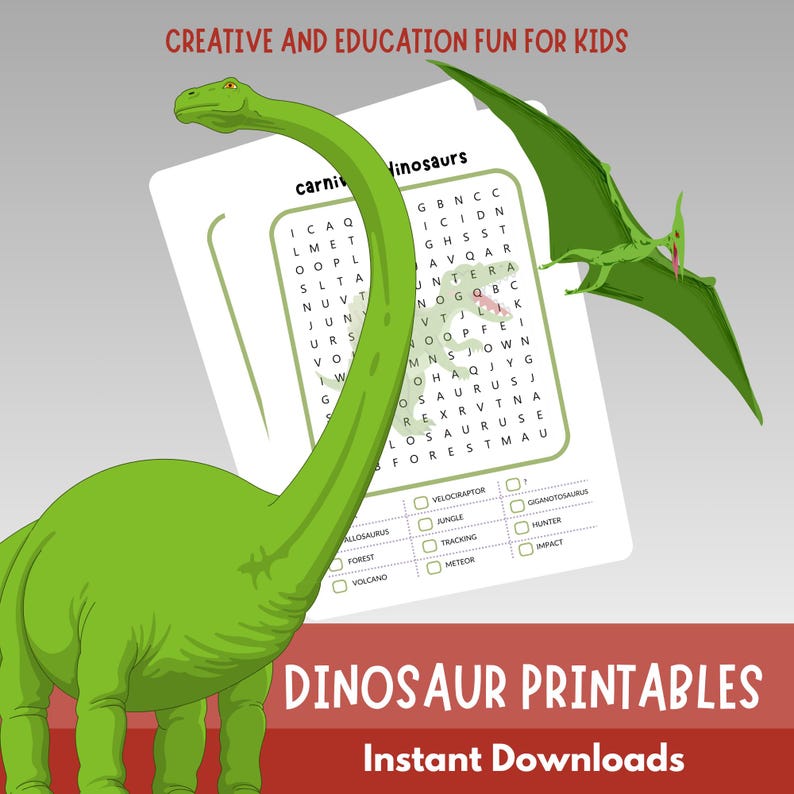 Dinosaur-themed Word Searches for Kids – Carnivore, Herbivore, and ...