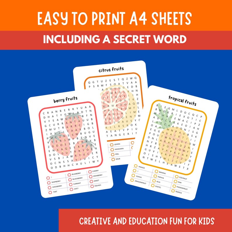 Fruit-themed Word Searches for Kids – Tropical, Citrus, and Berry ...