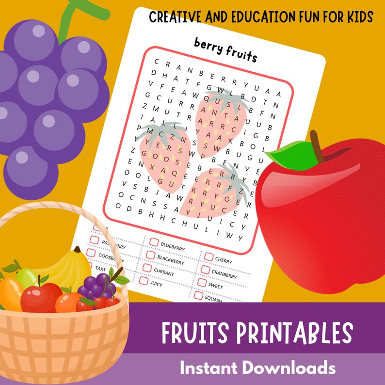 Fruit-themed Word Searches for Kids – Tropical, Citrus, and Berry ...