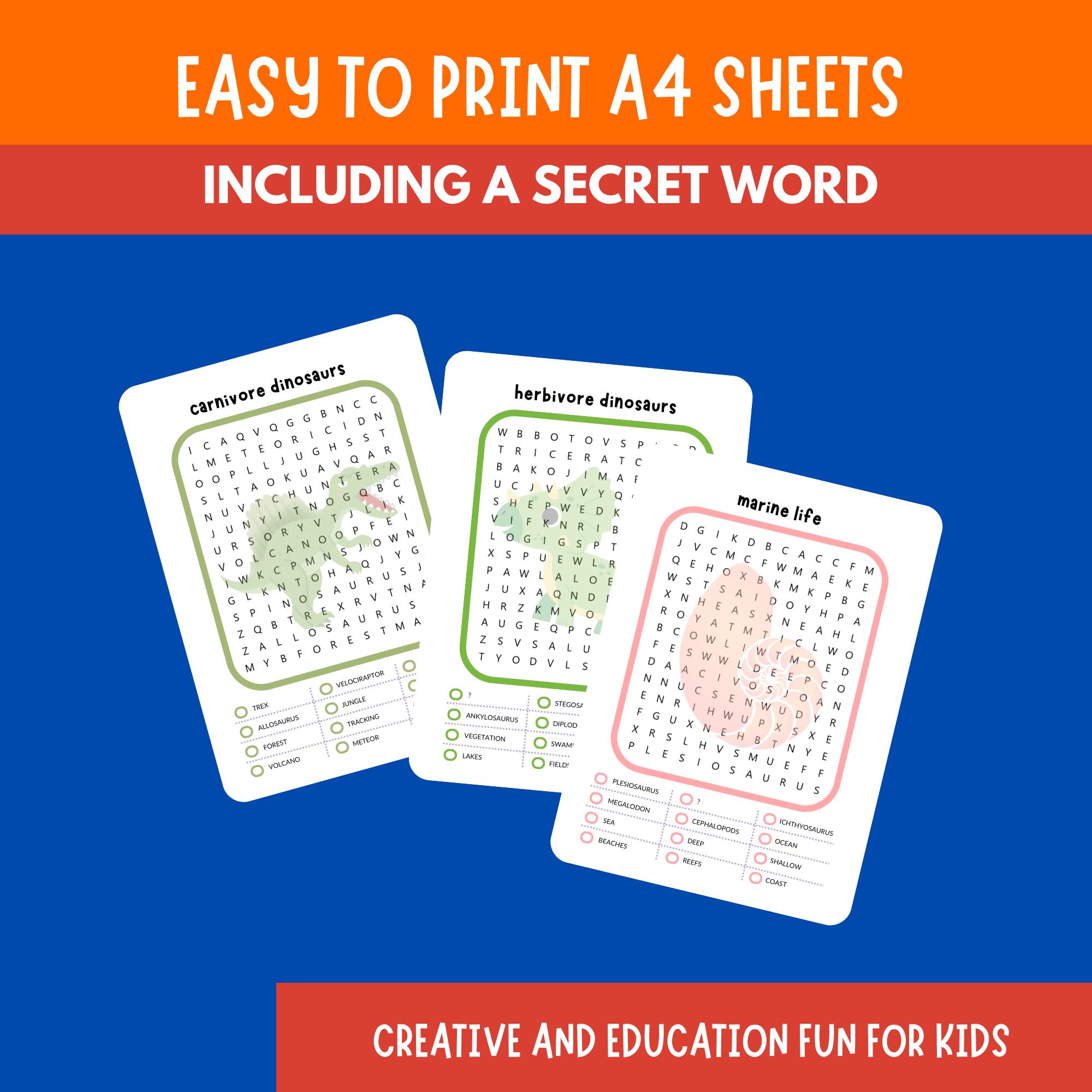 Dinosaur-themed Word Searches for Kids – Carnivore, Herbivore, and ...