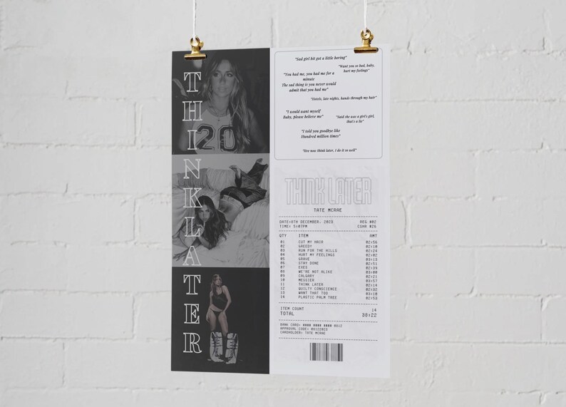 Tate Mcrae THINK LATER Poster Digital Download | Vertical Poster A3 ...