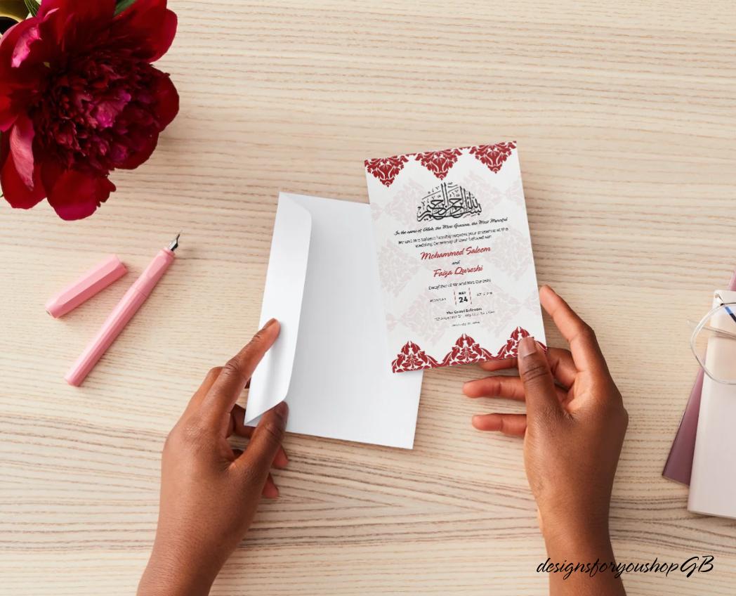 Nikkah/islamic Wedding Digital Invitation Template - Simple Elegant Red ...