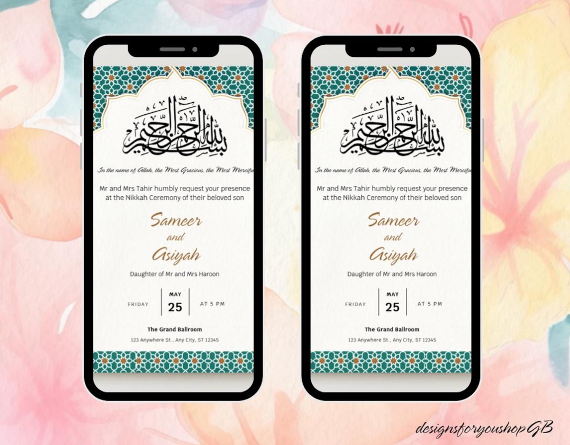 Nikkah/islamic Wedding Digital Invitation Card Template - Green, Gold ...