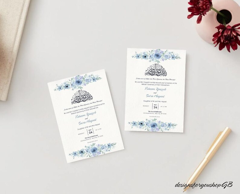 Nikkah/islamic Wedding Digital Invitation Template - Simple Blue/white ...