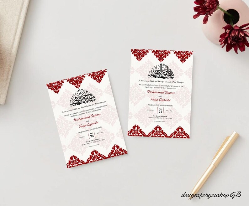 Nikkah/islamic Wedding Digital Invitation Template - Simple Elegant Red and Cream - Etsy