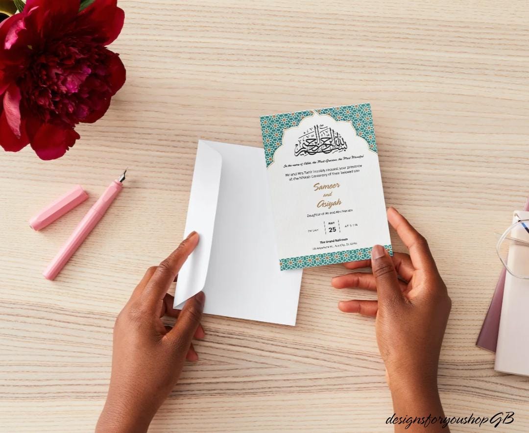 Nikkah/islamic Wedding Digital Invitation Card Template - Green, Gold ...