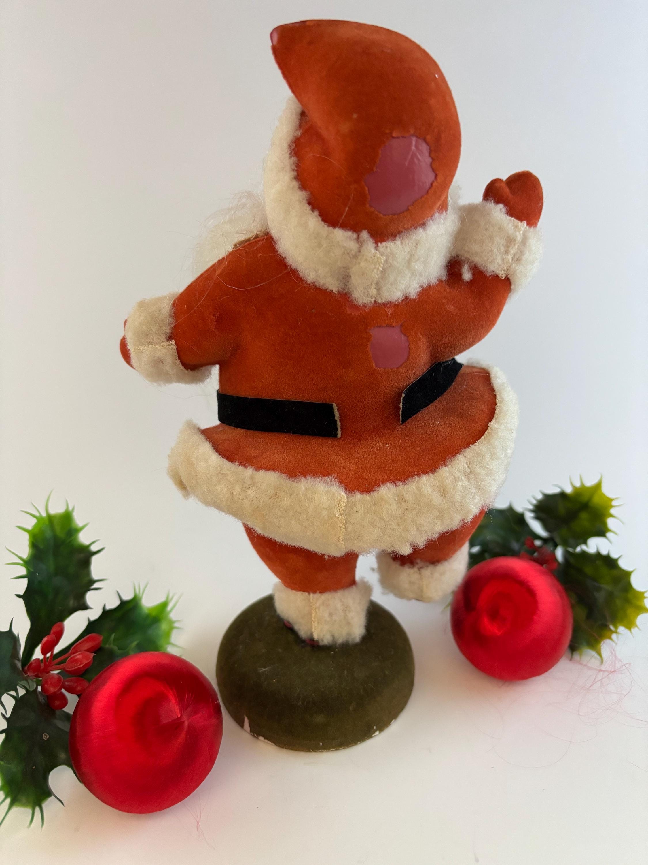 Vintage 1960's Flocked Dancing Santa Figure, Kitschy Mid Century Waving ...