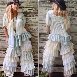 Bohemian Ruffle Pants, Shabby Chic Pink Ruffle Pants, Cottage Core ...