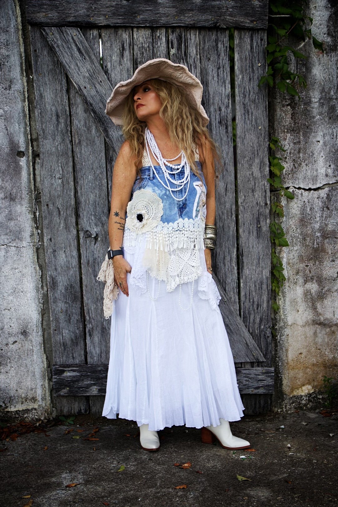 Vintage Levis Denim Top, Cottage Core Boho Tunic, Pearls, Bohemian ...