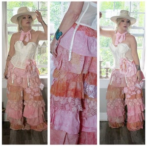 Bohemian Ruffle Pants, Shabby Chic Pink Ruffle Pants, Cottage Core ...