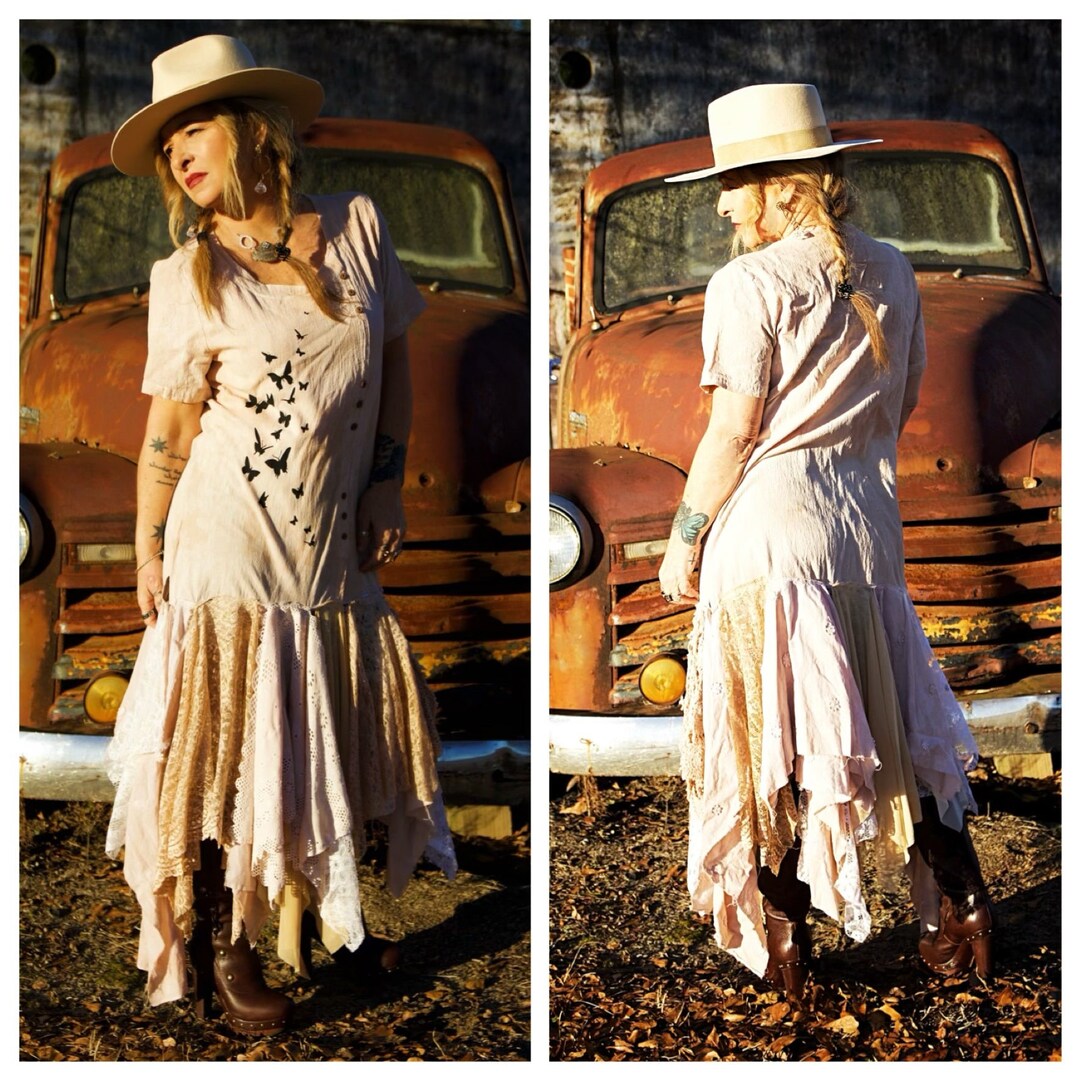 Butterfly Maxi Dress, Bohemian Gypsy Tea Dyed Linen Dress, True Rebel ...
