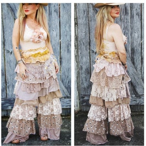 Bohemian Ruffle Pants, Shabby Chic Pink Ruffle Pants, Cottage Core ...