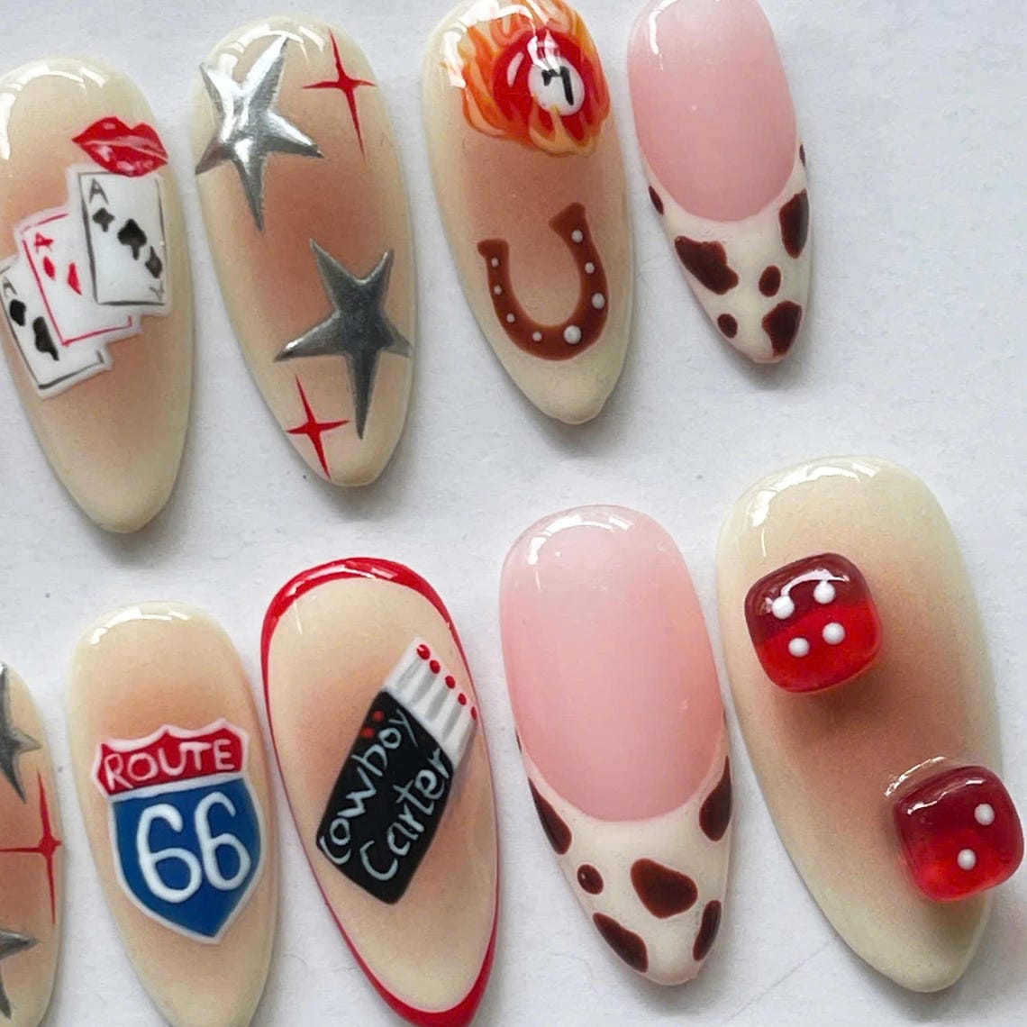 Custom Cowboy Carter Press on Nail, Route 66 Vegas Dice Poker Themed ...