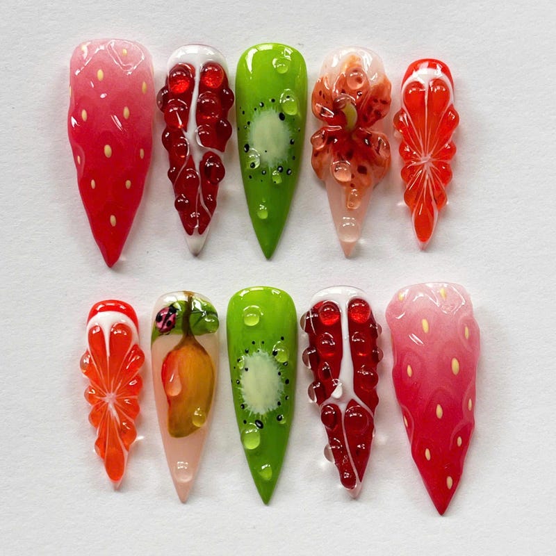 Fake Nails Stiletto Fruit - Etsy