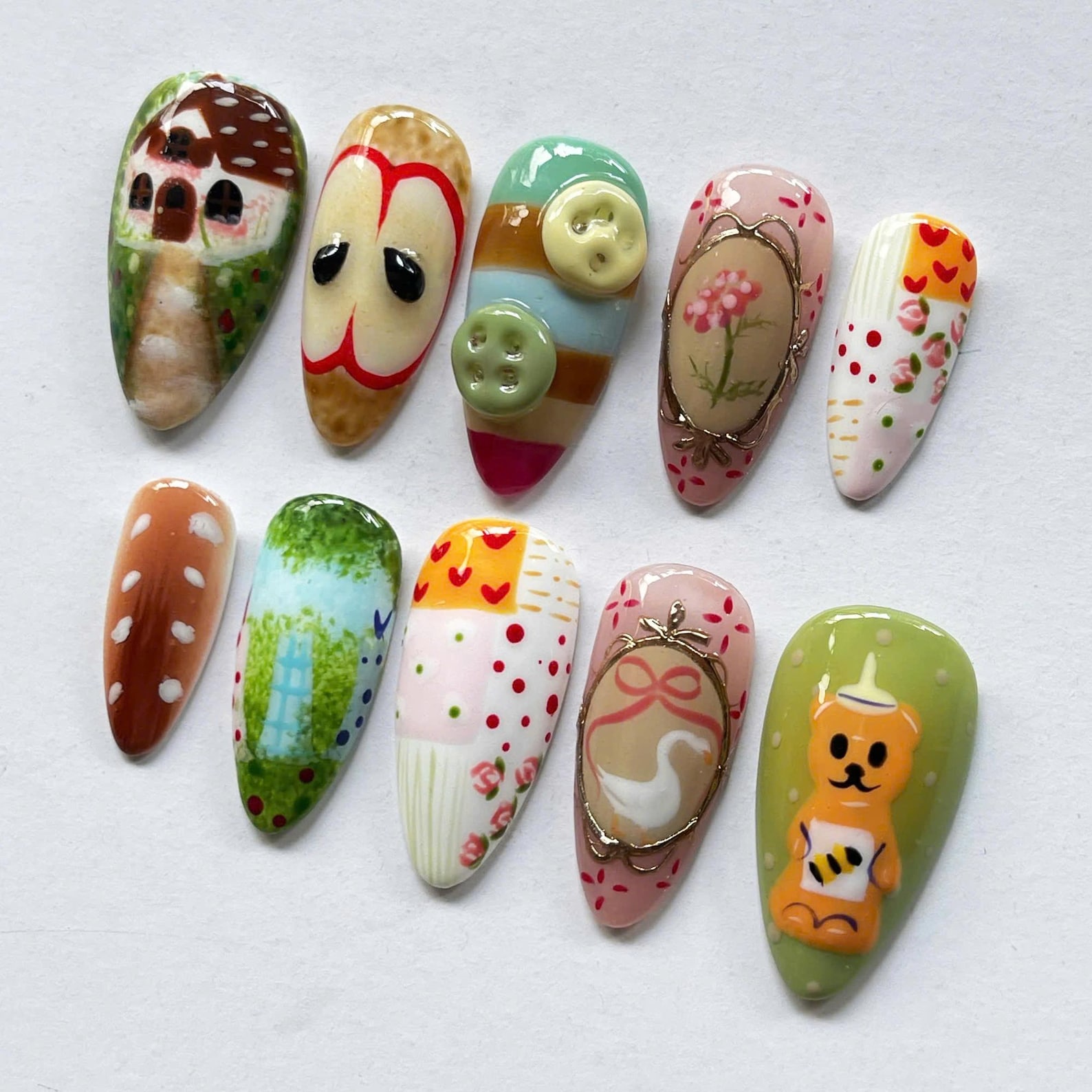 Hand-painted Whimsical Nail Set With Happy Farm, Unique Handmade Press ...