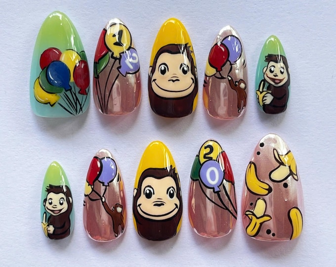3D Monkey Press-on Nails: Playful Banana Nail Art - Etsy Canada