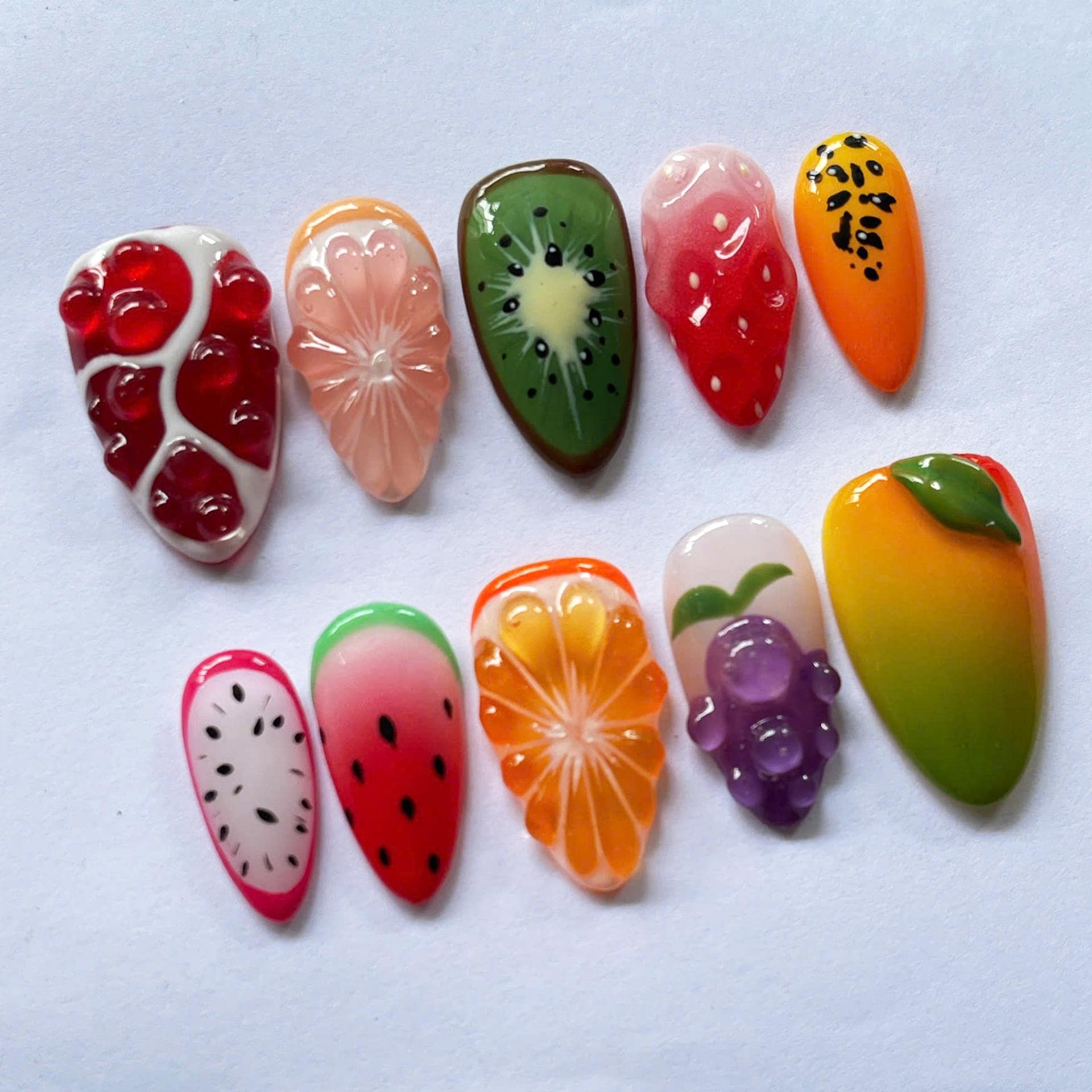 Summer Fruit Press on Nails, Custom 3D Fruit Nail Art, Colorful ...