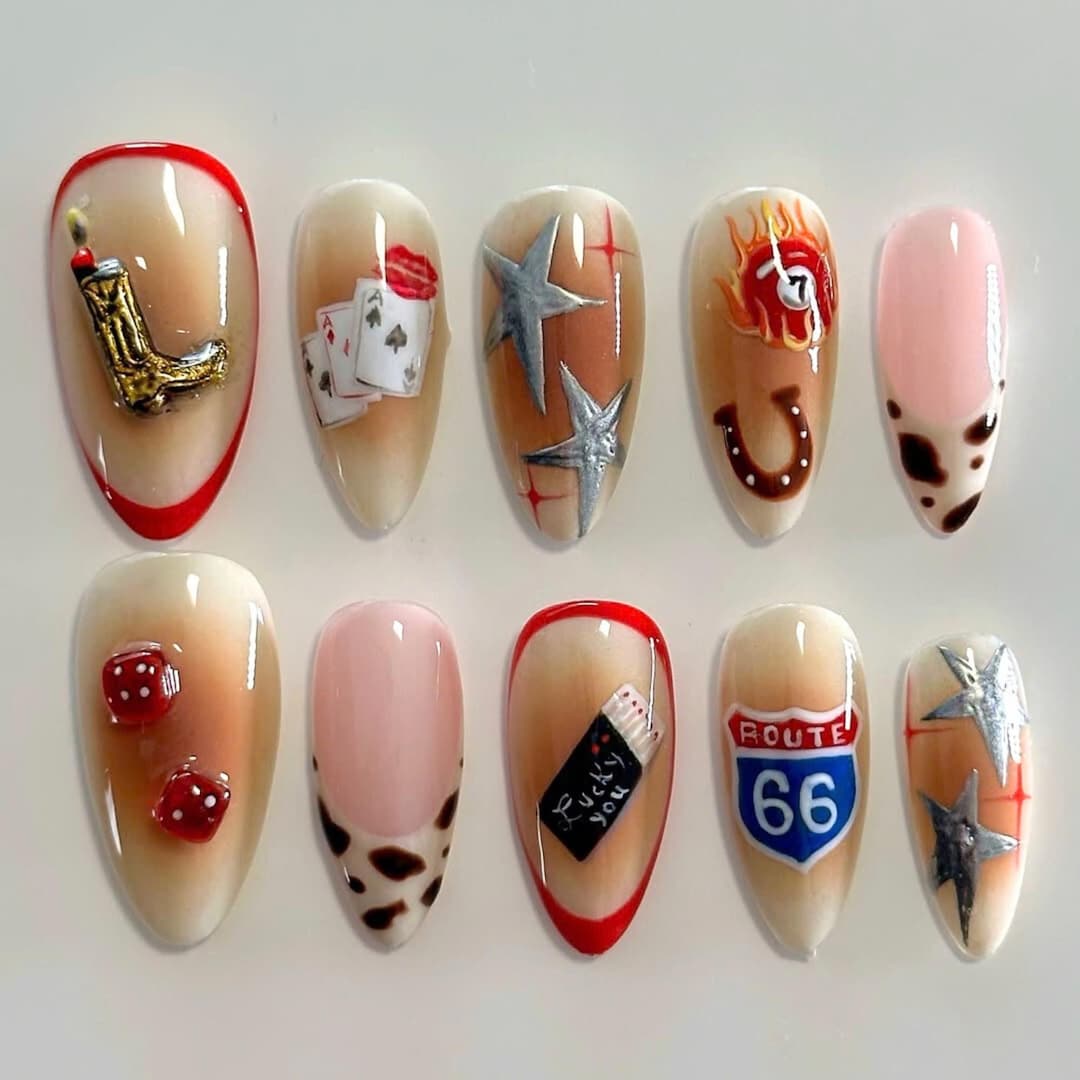 Custom Western Cowboy Press on Nail, Route 66 Vegas Dice Poker Themed ...