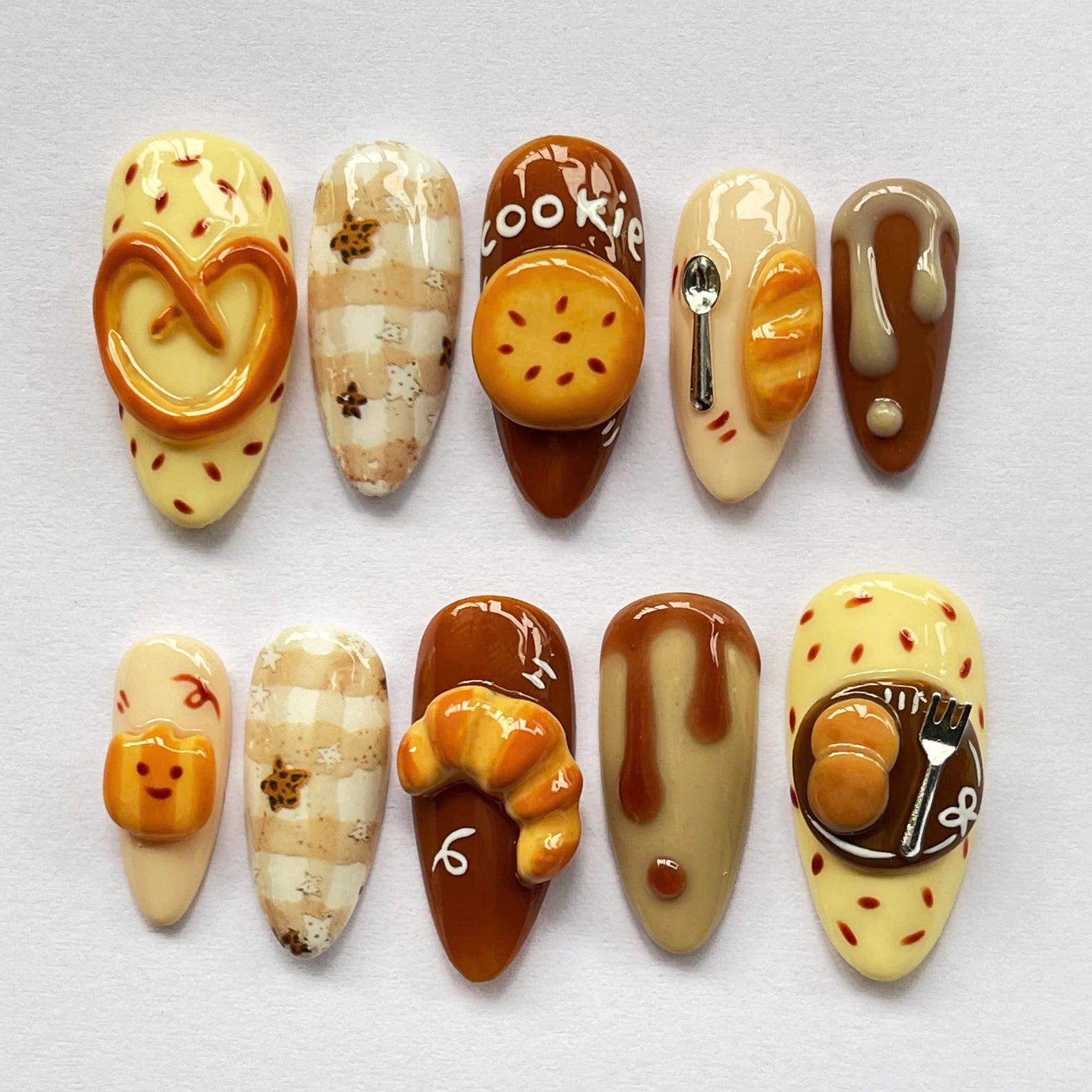 Bakery Cookie Press on Nails, Almond Nails, Handmade 3D Croissant Nail ...