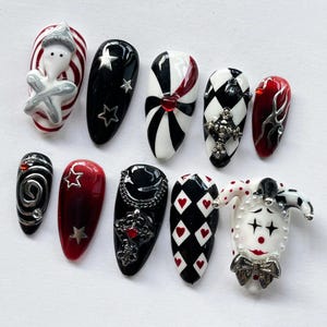 Harlequin Press on Nails, Halloween Inspired Nails, Clown Nail Art ...