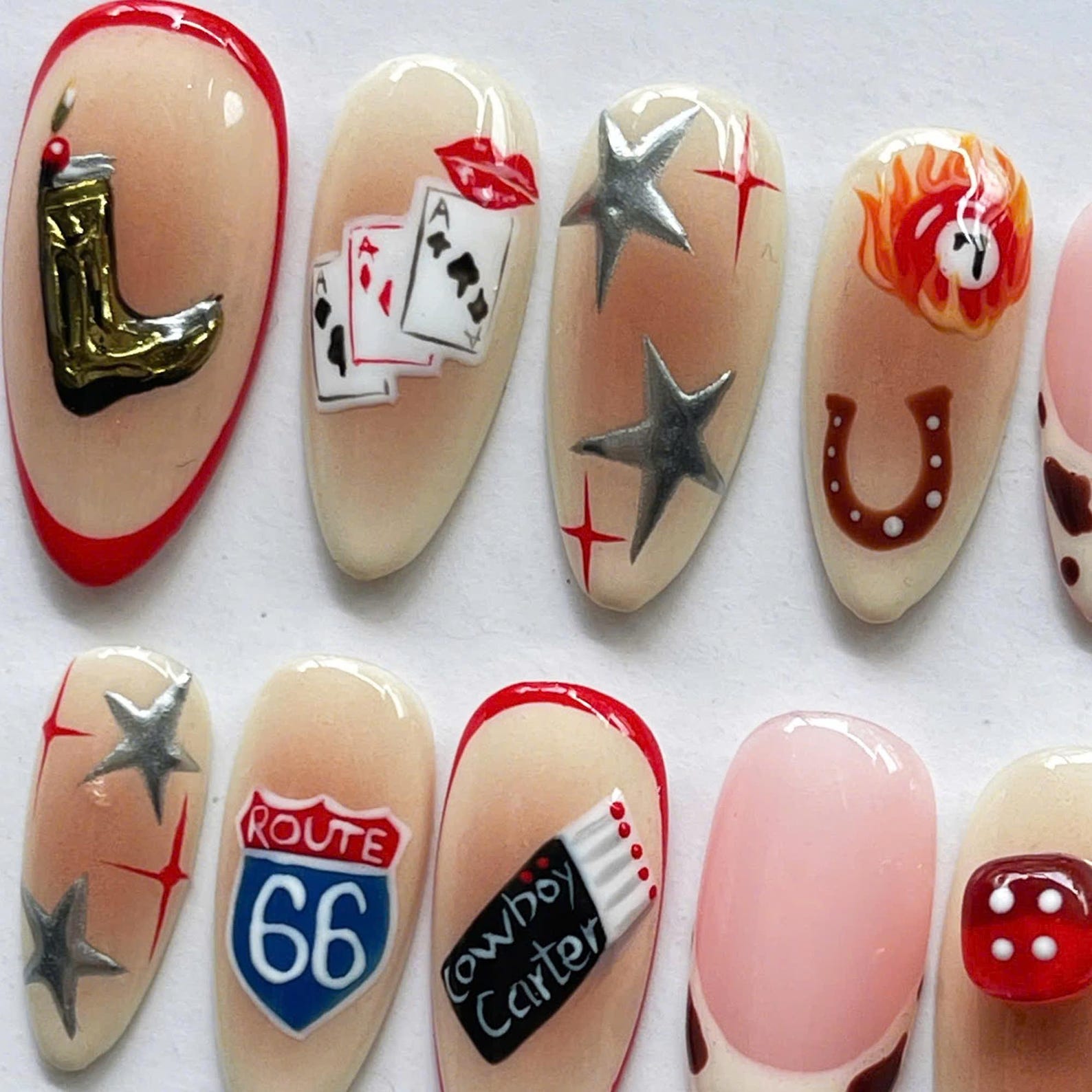 Custom Cowboy Carter Press on Nail, Route 66 Vegas Dice Poker Themed ...