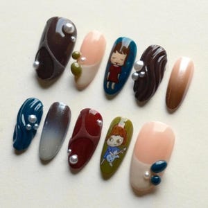 Japanese Inspired Nails, Nara Nail Set, Unique Yoshimoto Nara Press on ...
