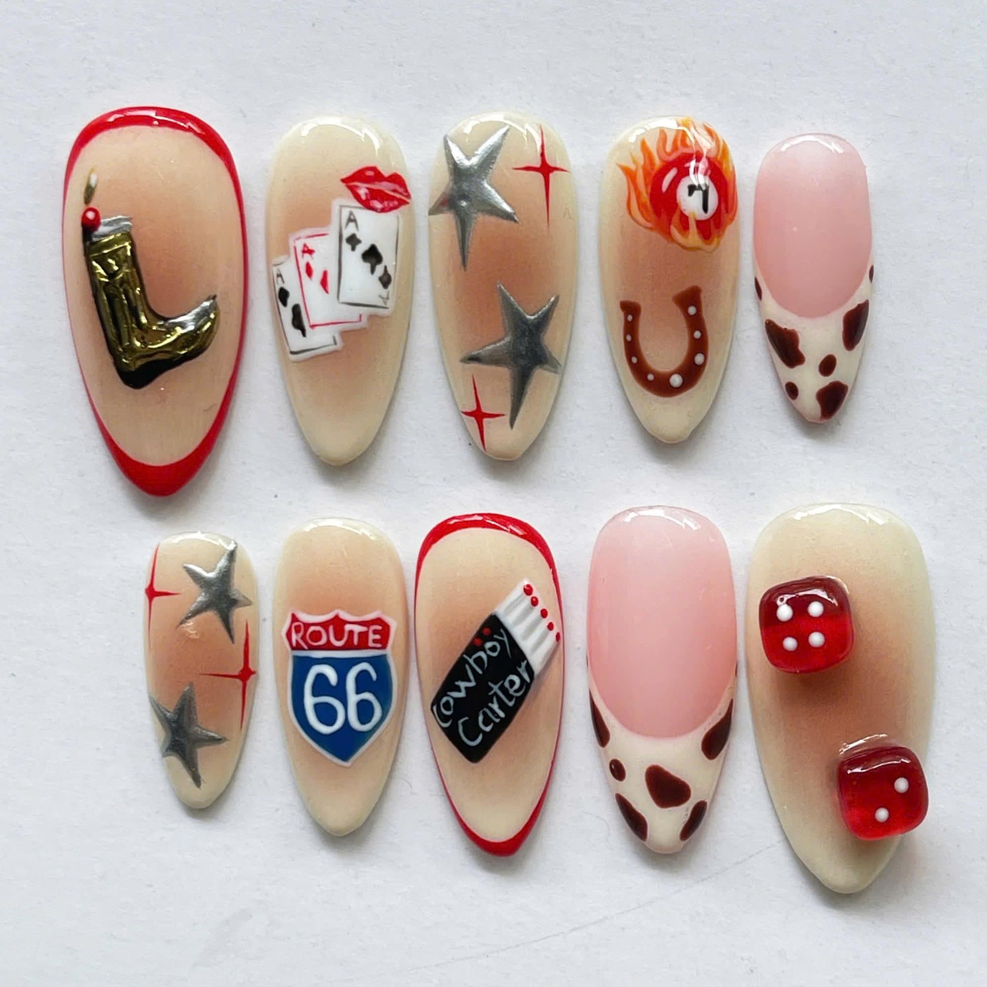 Custom Cowboy Carter Press on Nail, Route 66 Vegas Dice Poker Themed ...
