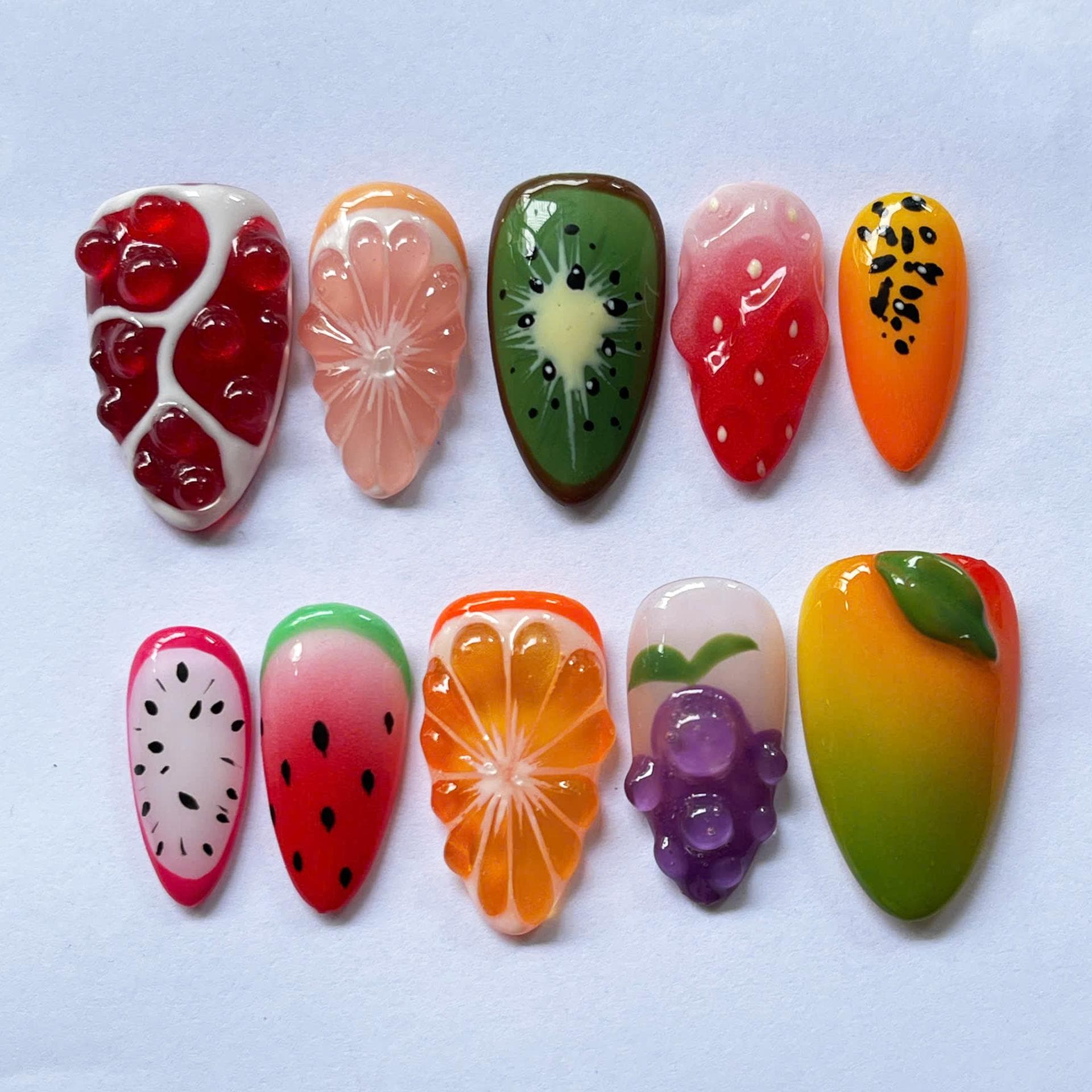 Summer Fruit Press on Nails, Custom 3D Fruit Nail Art, Colorful ...