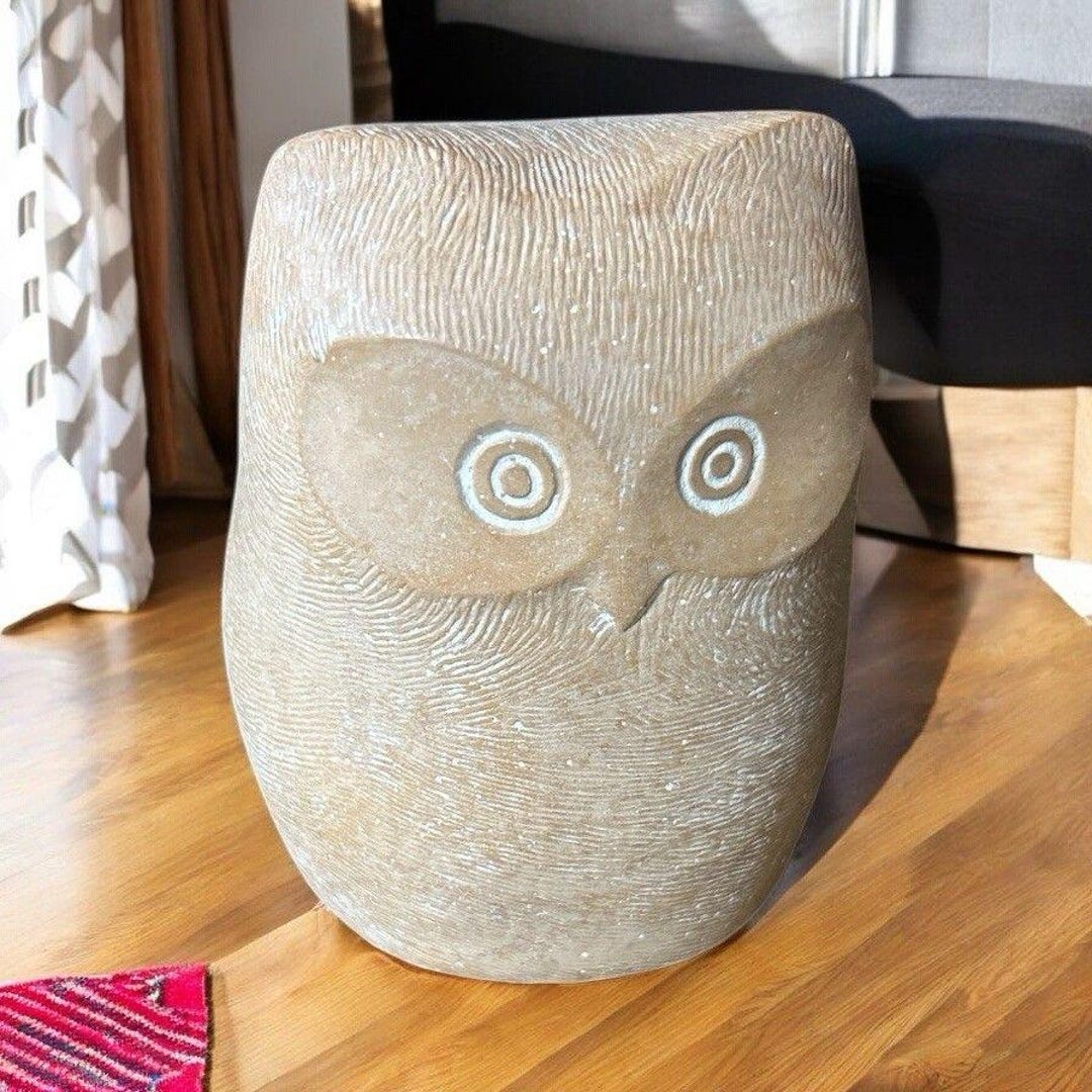 Islay Grimes Cast Stone Owl Art Sculpture MCM Tan White Mid Century ...