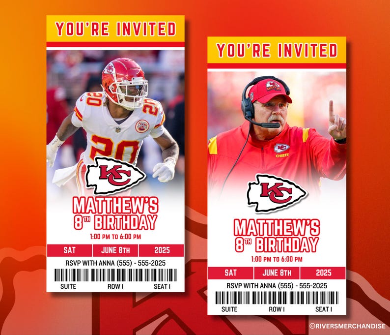 Kansas City Chiefs Birthday Style Ticket Invitation, Chiefs Ticket ...