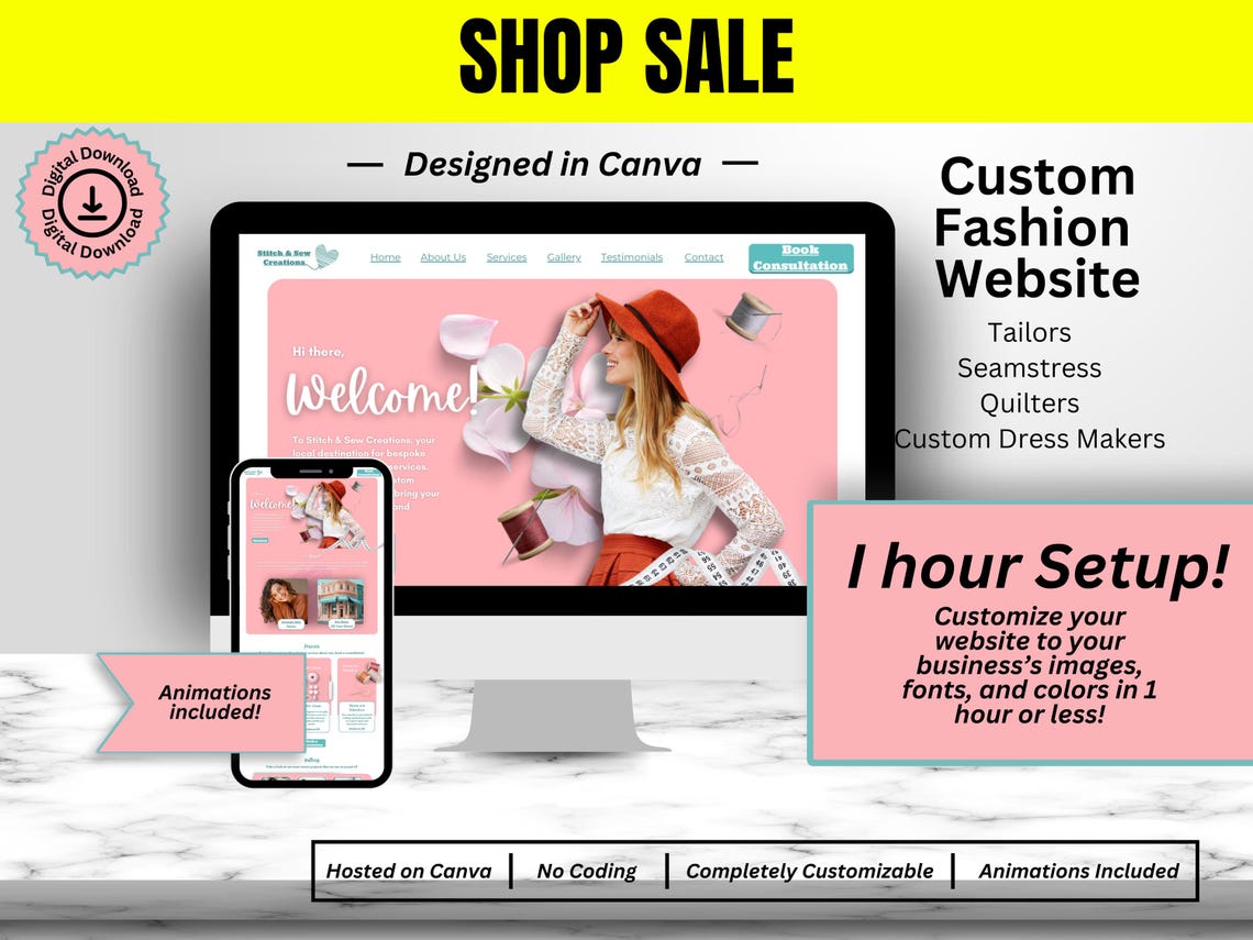 Seamstress Website Template | Tailor Website Canva Landing Page ...