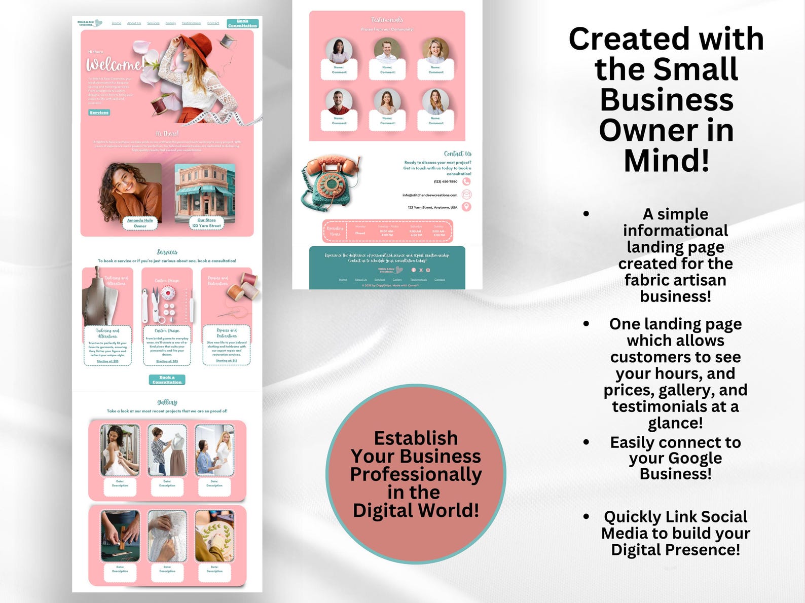Seamstress Website Template | Tailor Website Canva Landing Page ...