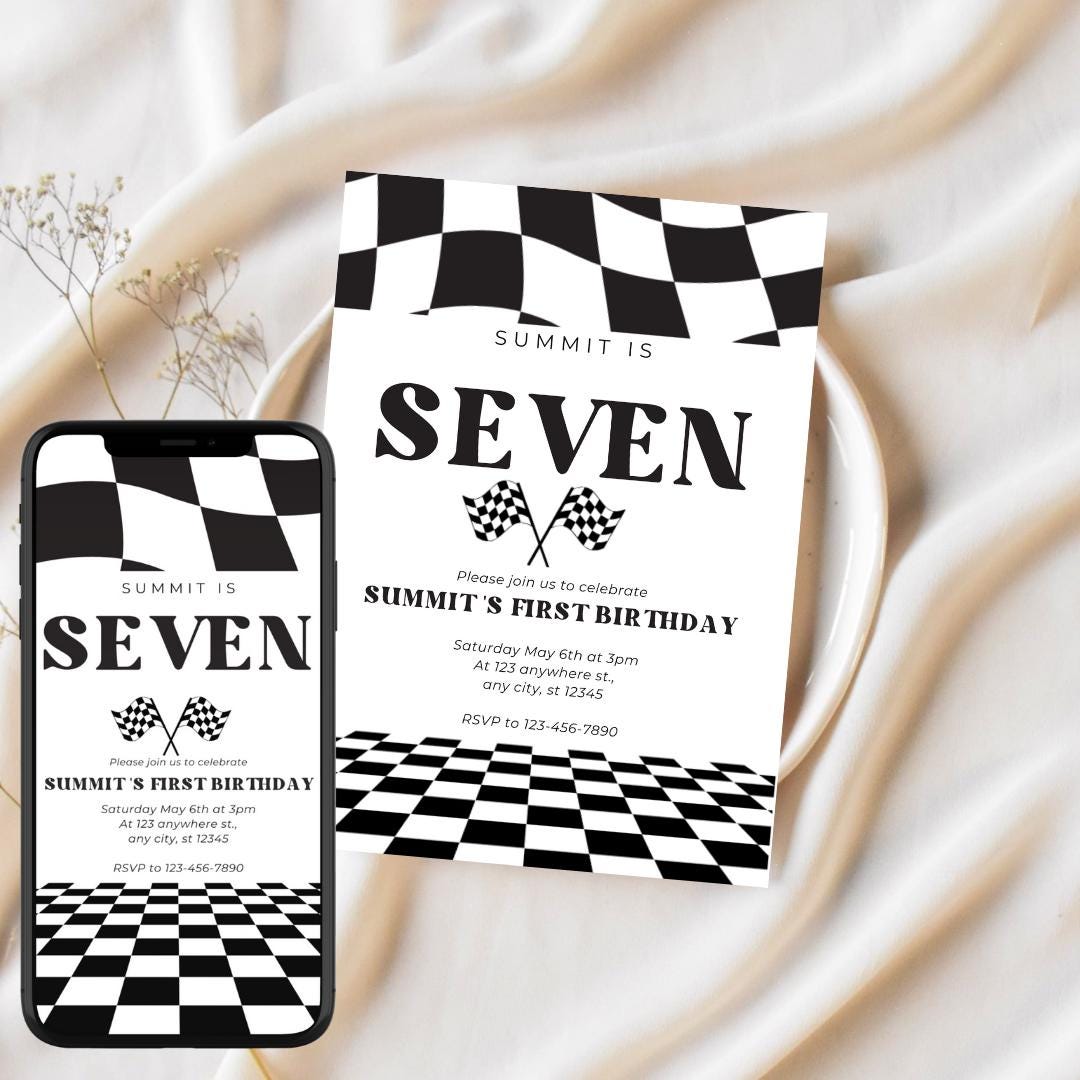 Editable Race Car Flag Birthday Invitation | Racing Theme Birthday ...