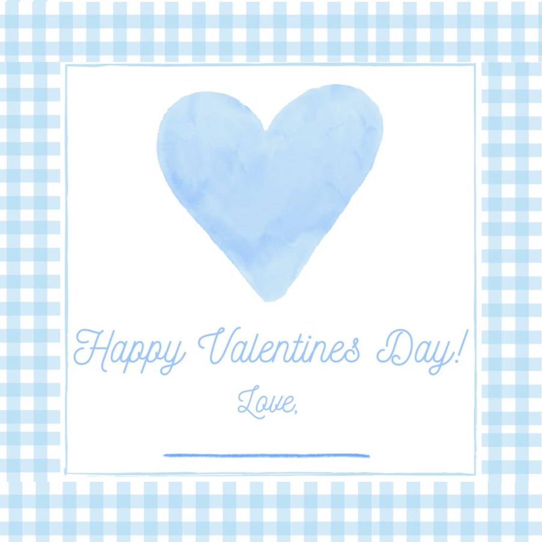 Printable Valentine Tags | Blue Heart | Blue and White Gingham - Etsy