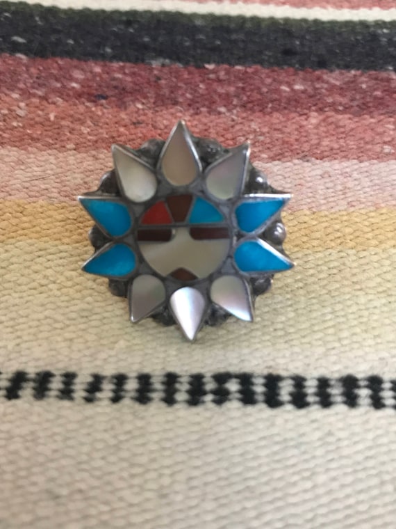 Vintage Zuni Inlay Sun Face Ring - Gem