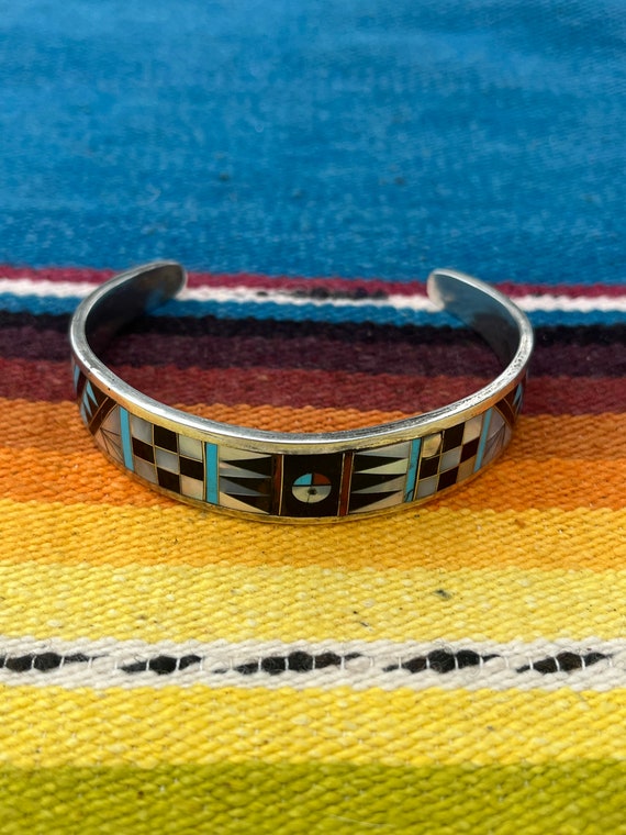 Vintage Zuni Checkered Zig Zag Cuff - Gem Vintage Zuni Checkered Zig Zag Cuff - Gem