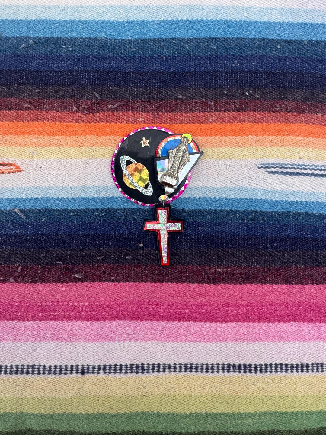 Vintage Vinyl Virgin Mary + Saturn + Cross Pin - Etsy