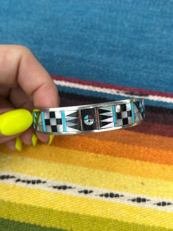 Vintage Zuni Checkered Zig Zag Cuff - Gem