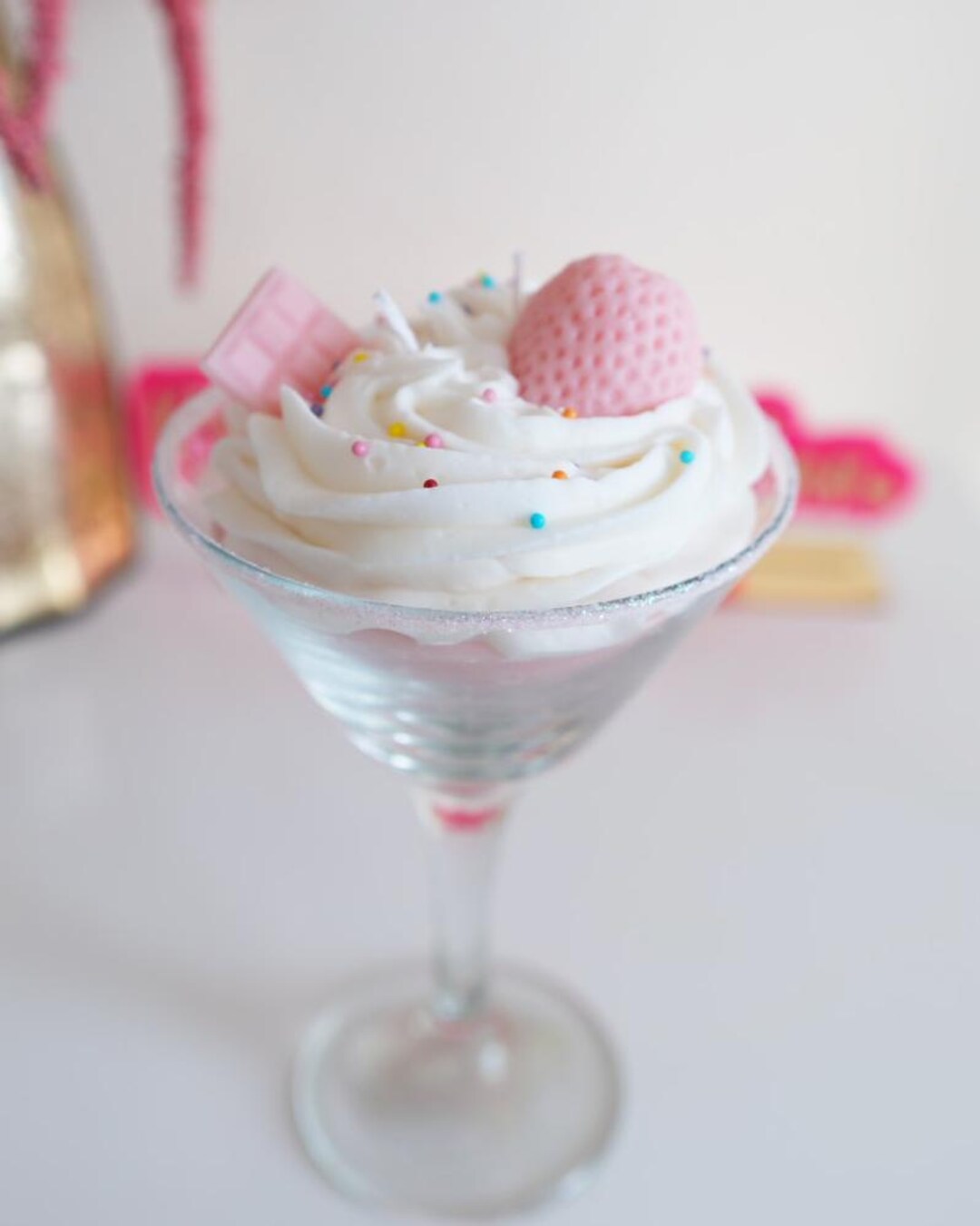 Strawberries and Cream Cocktail Candle With Whipped Topping, Cocktail ...