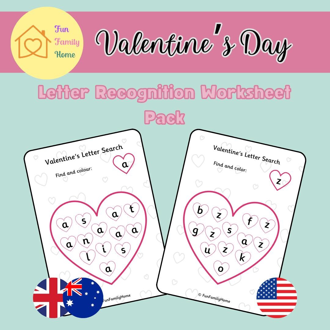 Valentine's Letter Recognition Worksheet A-Z Alphabet Lowercase ...